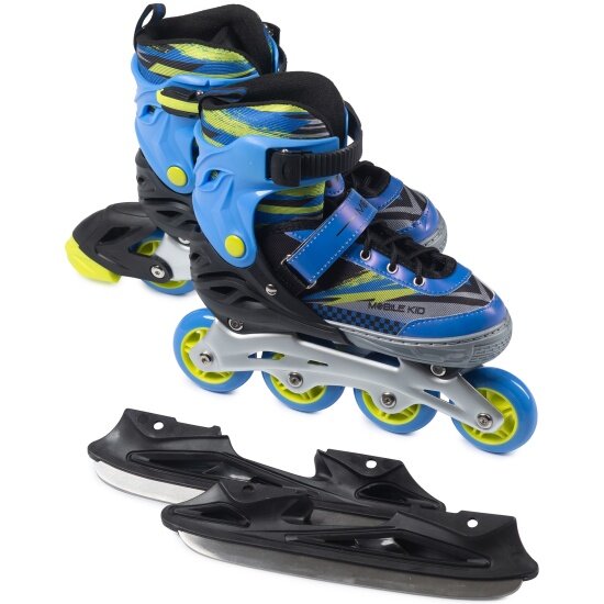 Раздвижные коньки-ролики (2 в 1) Mobile Kid UNI SKATE, размер M (31-34), BLACK BLUE