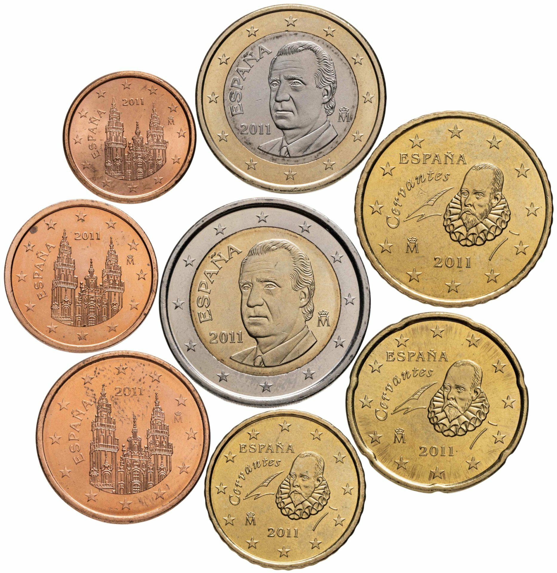 Испания полный годовой набор из 8 монет евро 2011, Биметалл, в сохранности UNC