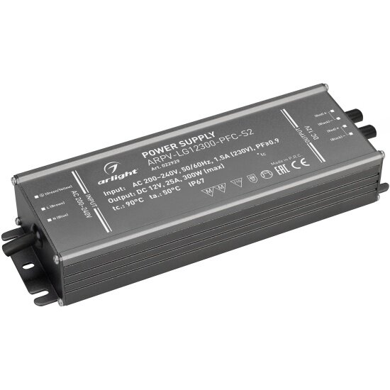 Блок питания Arlight ARPV-LG12300-PFC-S2 (12V, 25.0A, 300W) (, IP67 Металл, 5 лет)