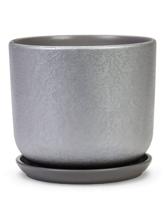 Горшок цветочный с поддоном 5,4 л, d22/h19 см серый керамика, "Перл" (М) 10959239