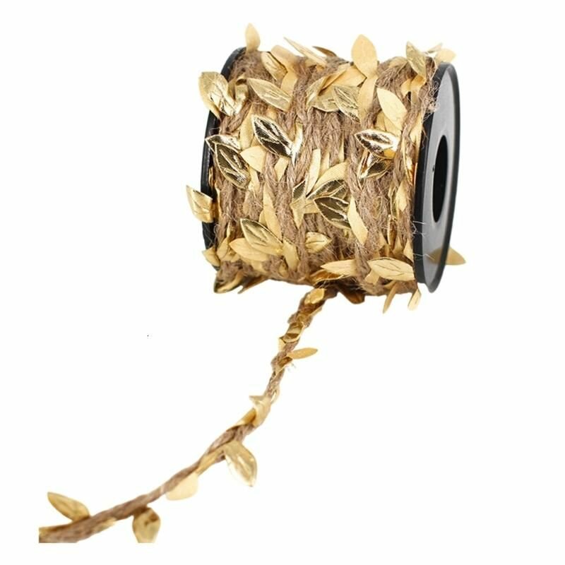 Лента с листьями для подвешивания, упаковки, декора свадьбы, садоводства, Золото.