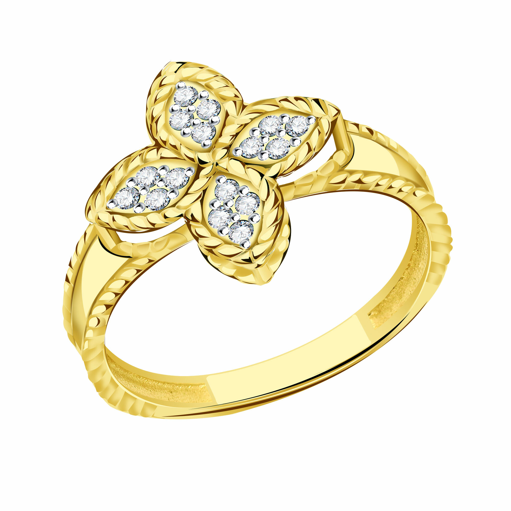 Кольцо Diamant online, желтое золото, 585 проба, фианит