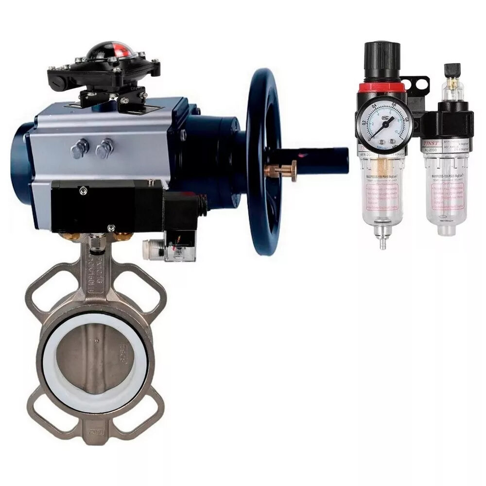 Затвор DN.ru WCB-316L-PTFE Ду100 Ру16, с пн. прив. DA-105-1, пн. распр. PND2-220VAC NAMUR, БКВ LSB-210, БПВ