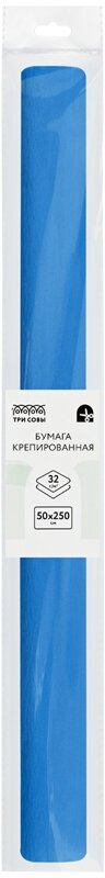 Бумага креп 32г/кв. м 500х2500мм ТРИ совы в рулоне небесно-голубой европодвес