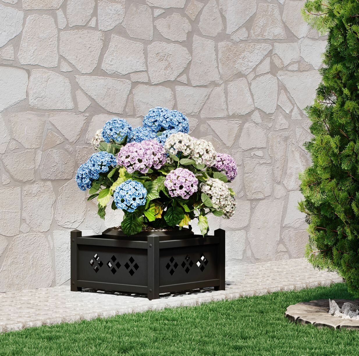 Цветочница, ящик для цветов, кашпо Сиена, 40х40 см, оцинкованная сталь, черный, 1 шт