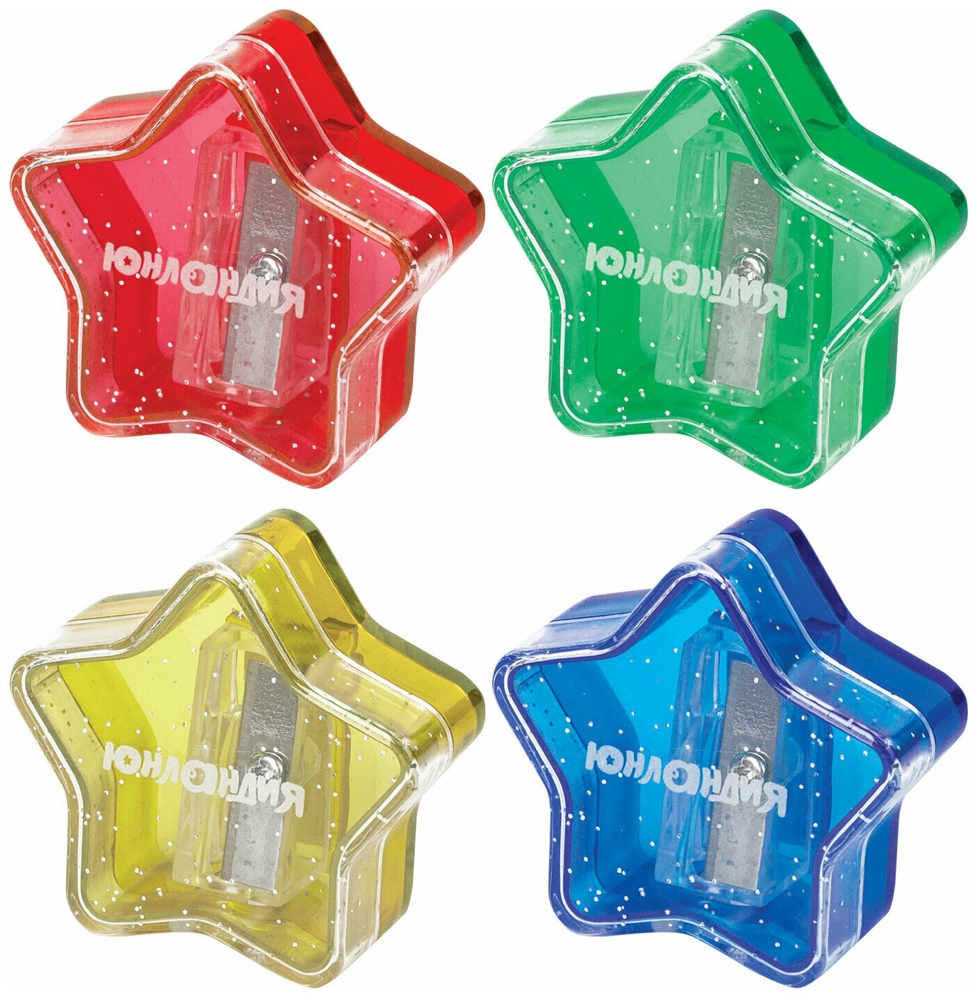 Упаковка 24 шт. Точилка юнландия "Звездочка", с контейнером, пластиковая, корпус ассорти, 228453