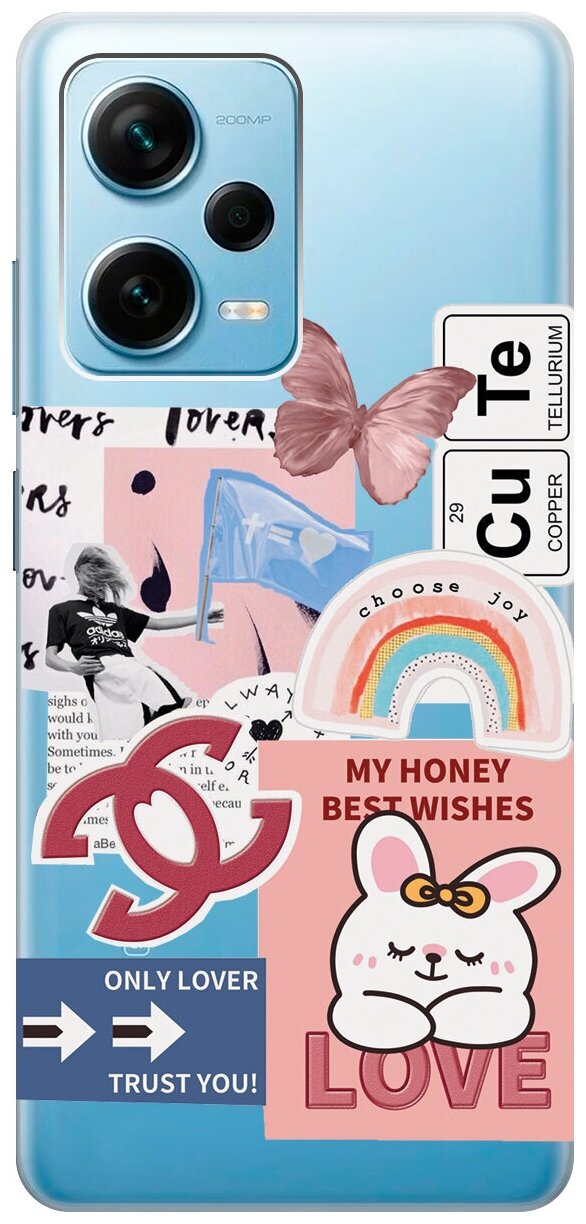 Силиконовый чехол с принтом Cute Stickers для Xiaomi Redmi Note 12 Pro / Note 12 Pro+ / Note 12 Explorer Edition