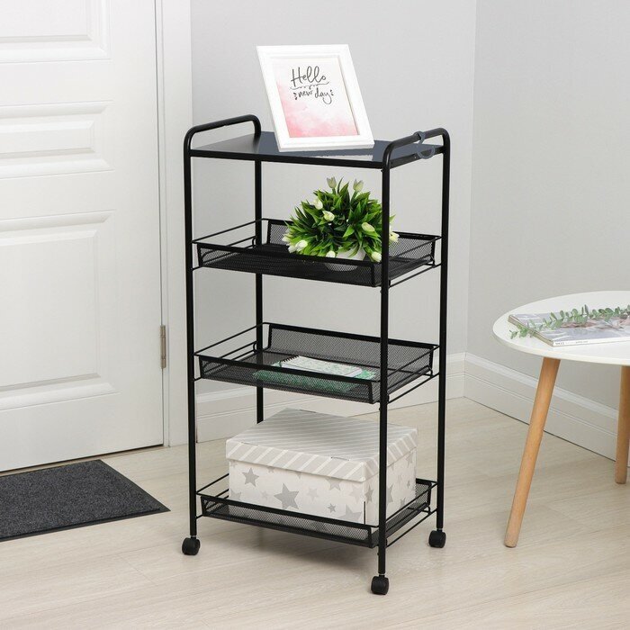 Этажерка «Ладья 34КС», 4 яруса, 45×30×88 см, чёрная