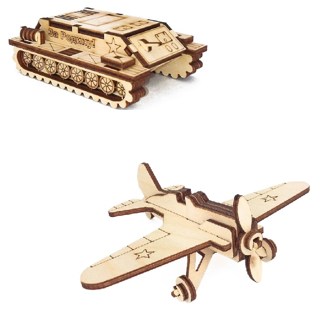 Комплект сборных моделей - Военный самолет и бронетранспортер