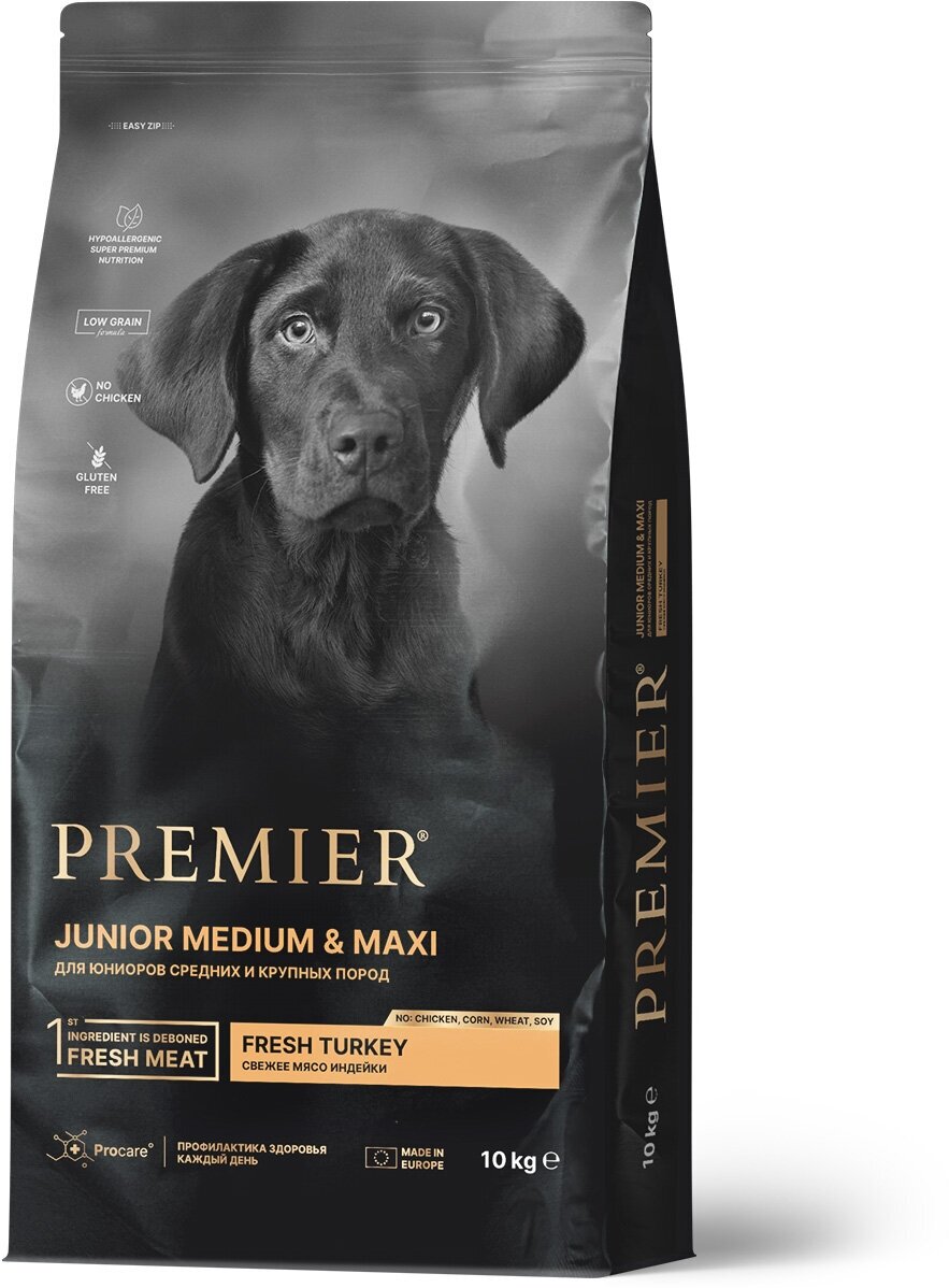Premier Dog Turkey JUNIOR Medium&Maxi Свежее мясо индейки для юниоров средних и крупных пород 10 кг