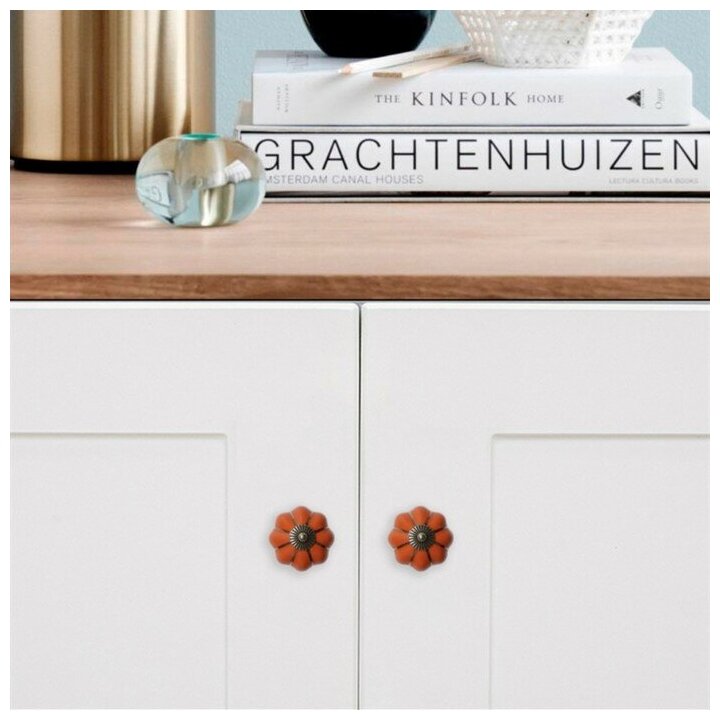 Ручка-кнопка PEONY Ceramics 001, керамическая, оранжевая