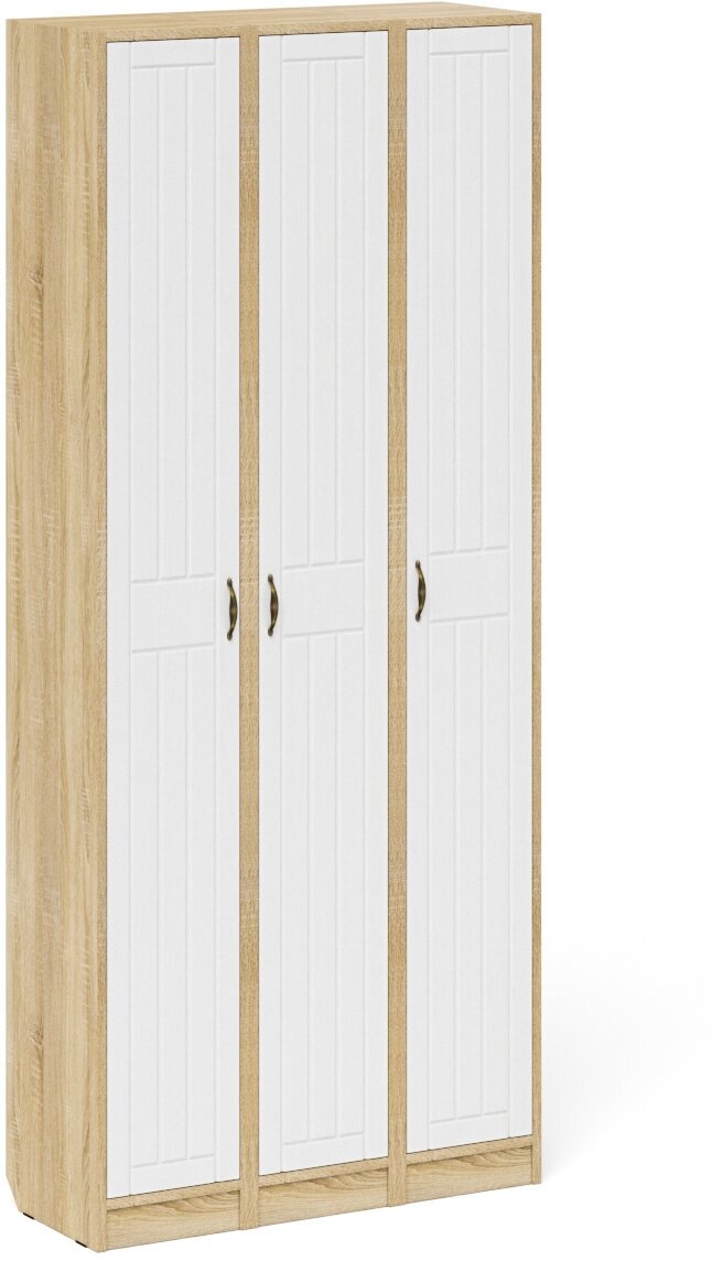 Три пенала в прихожую П-6, цвет дуб сонома/фасады МДФ белое дерево фрезеровка прованс, ШхГхВ 90х35х210 см.