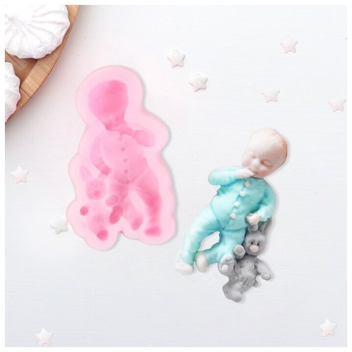 Молд силиконовый Мальчик и зайчик , 9,1x5,4x2,1 см