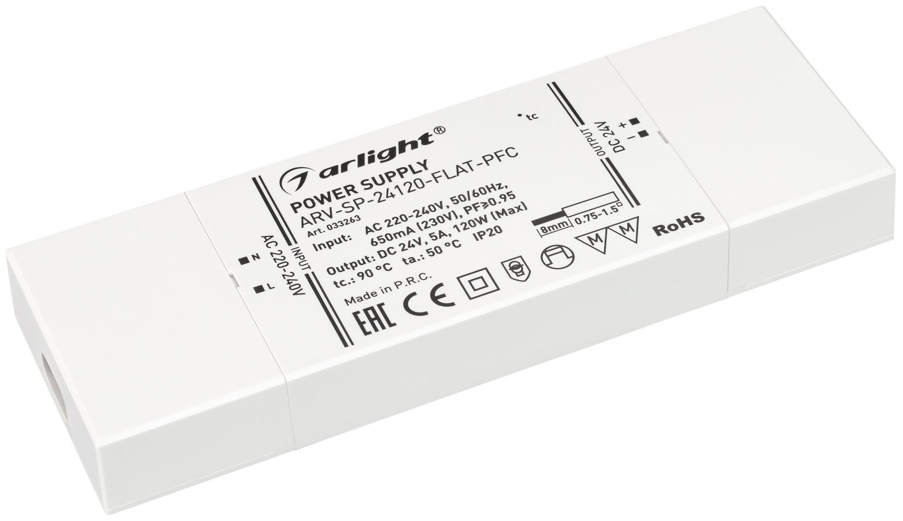 Блок питания ARV-SP-24120-FLAT-PFC (24V, 5A, 120W) (Arlight, IP20 Пластик, 5 лет) 033263