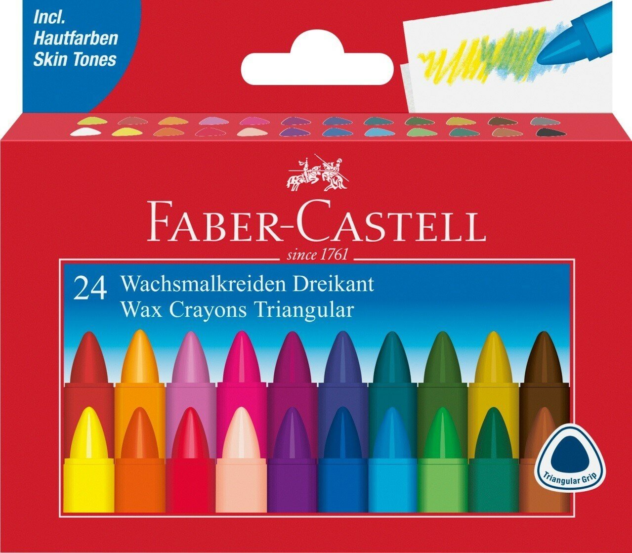 Мелки детские Faber Castell Трехгранные восковые карандаши TRIANGULAR, 24 цвета