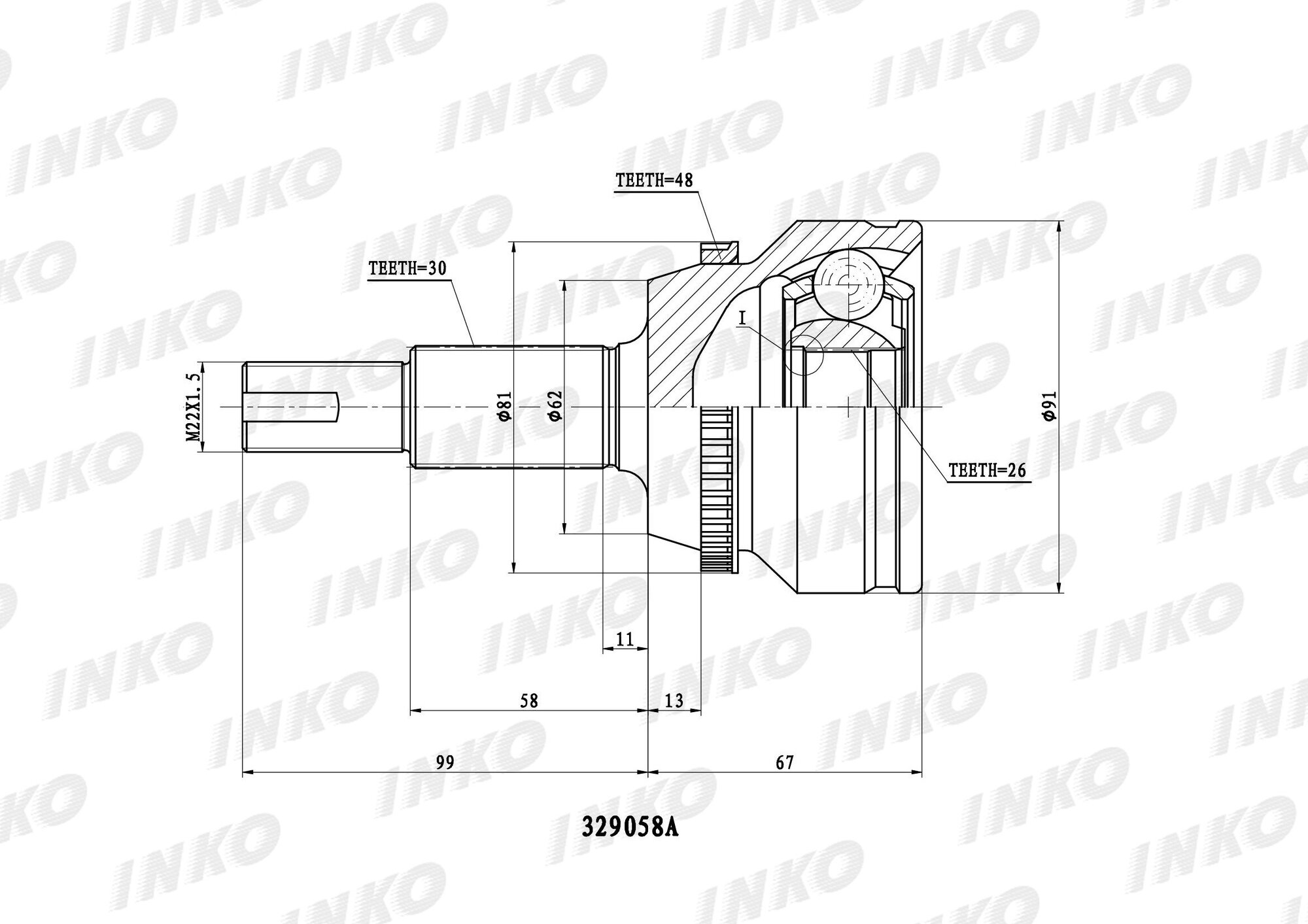 ШРУС внешний 30 26 ABS 48 перед прав лев INKO 329058A