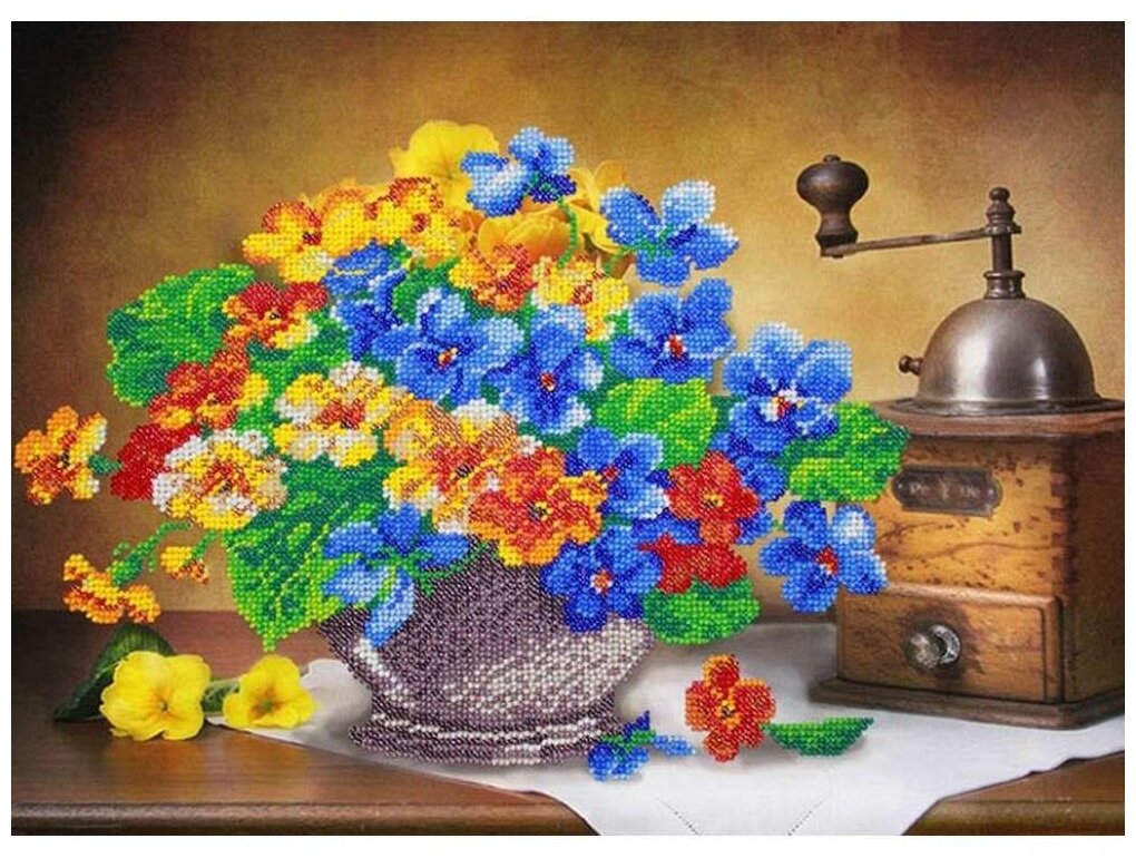Набор вышивки бисером «Фиалки и настурции», 38x28 см, Паутинка