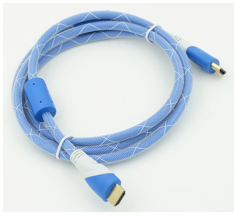 Кабель аудио-видео HDMI (m)/HDMI (m) 1.8м. феррит. кольца Позолоченные контакты синий/белый