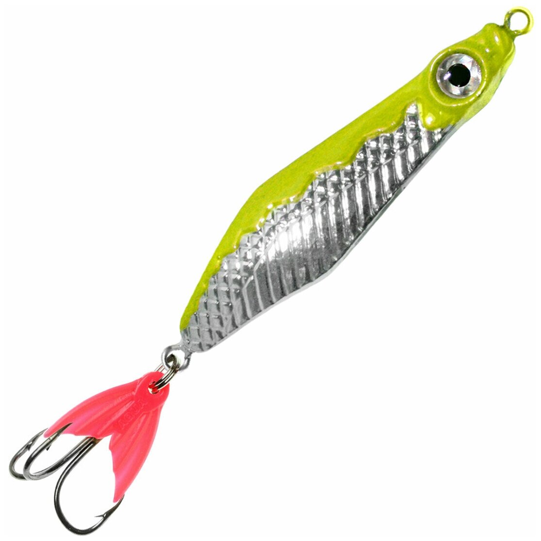 Блесна для рыбалки AQUA малек 17,0g цвет 04 (серебро, желто-зеленый флюрик), 1 штука