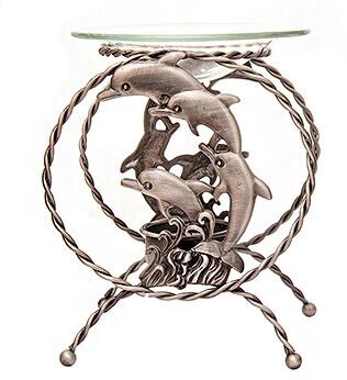 Аромалампа на ножках металлическая со стеклянным блюдом Дельфины 17 х 10 см