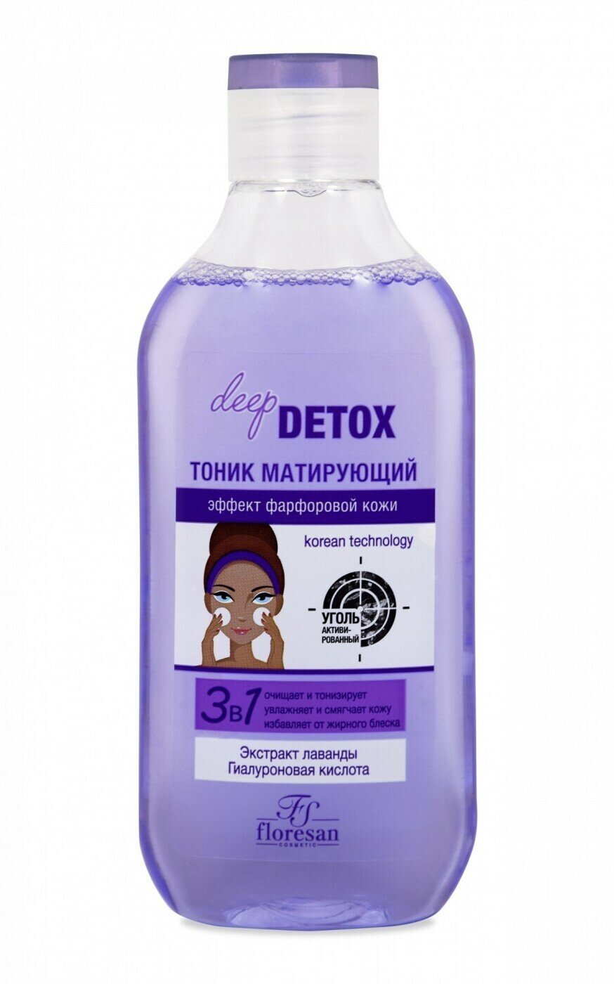 Тоник для лица Floresan DEEP DETOX, матирующий, для жирной кожи, 300мл