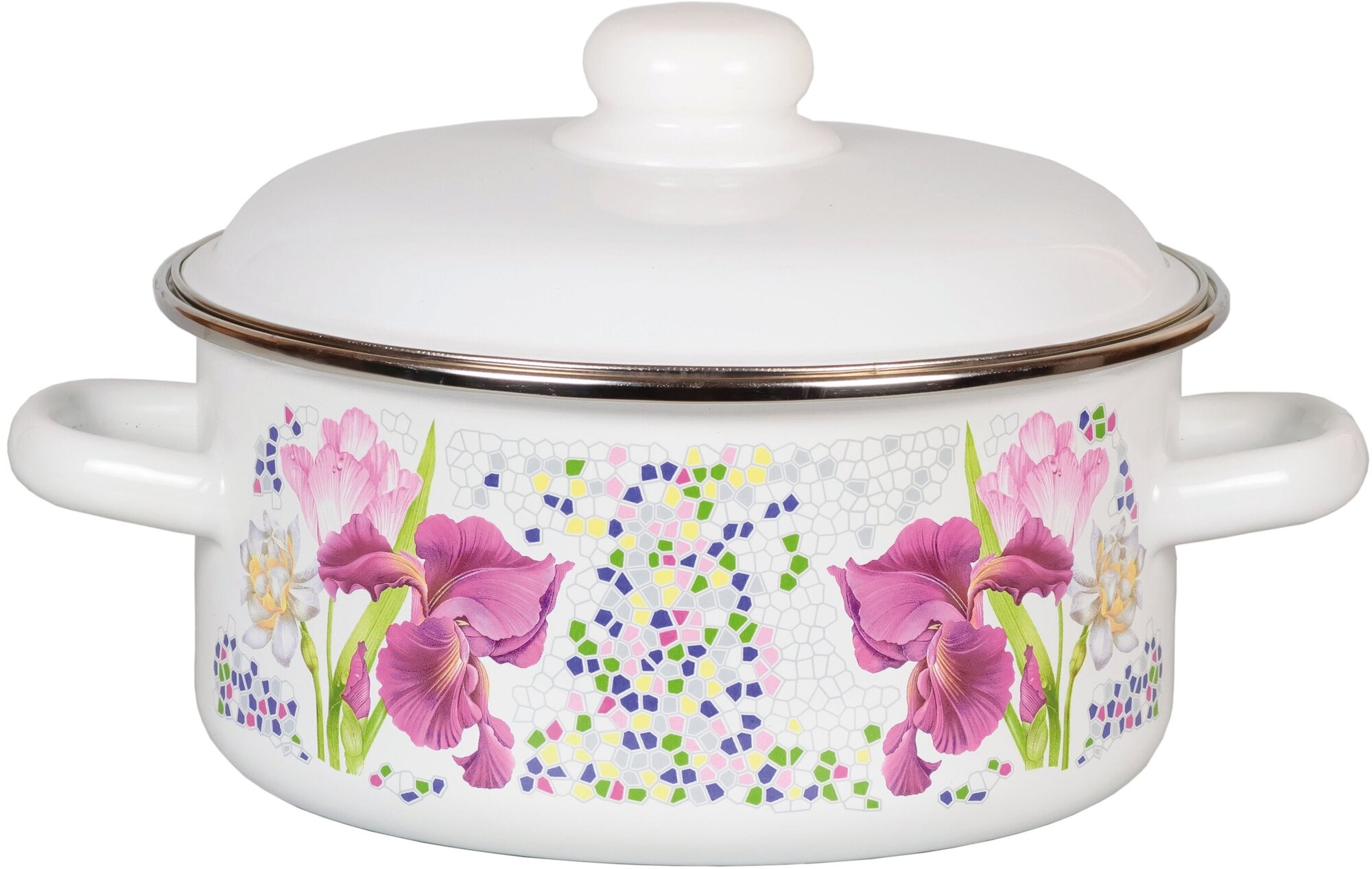 Кастрюля эмалированная СтальЭмаль Мозаика, 3 л, белоснежная с декором