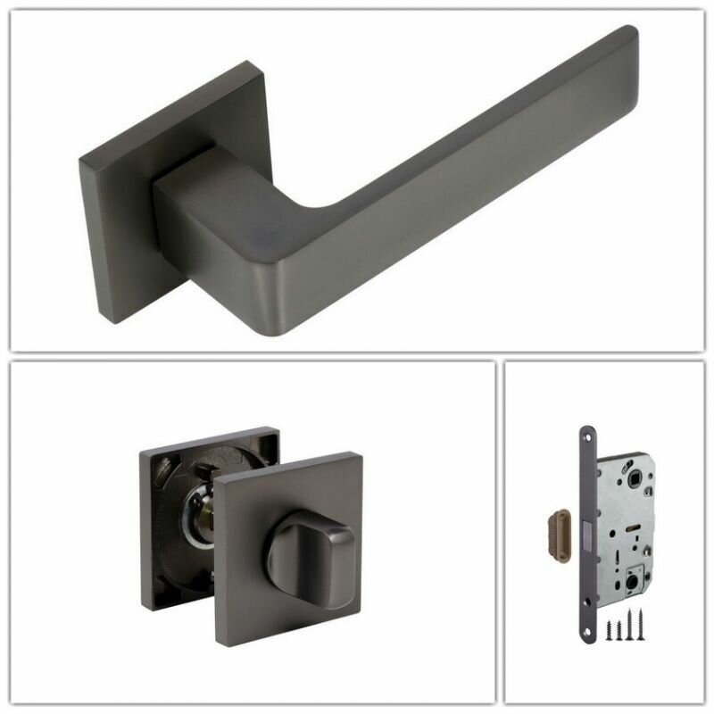Ручка дверная межкомнатная Adden Bau GRANE_S-560_GRAPHITE_UN, графит (ручка + завертка WC + магнитный замок)