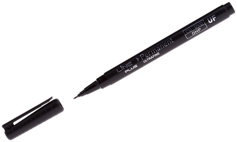 Маркер перманентный для CD/DVD Line Plus "2500UF" черный, 0,4мм, 12 штук, 207956