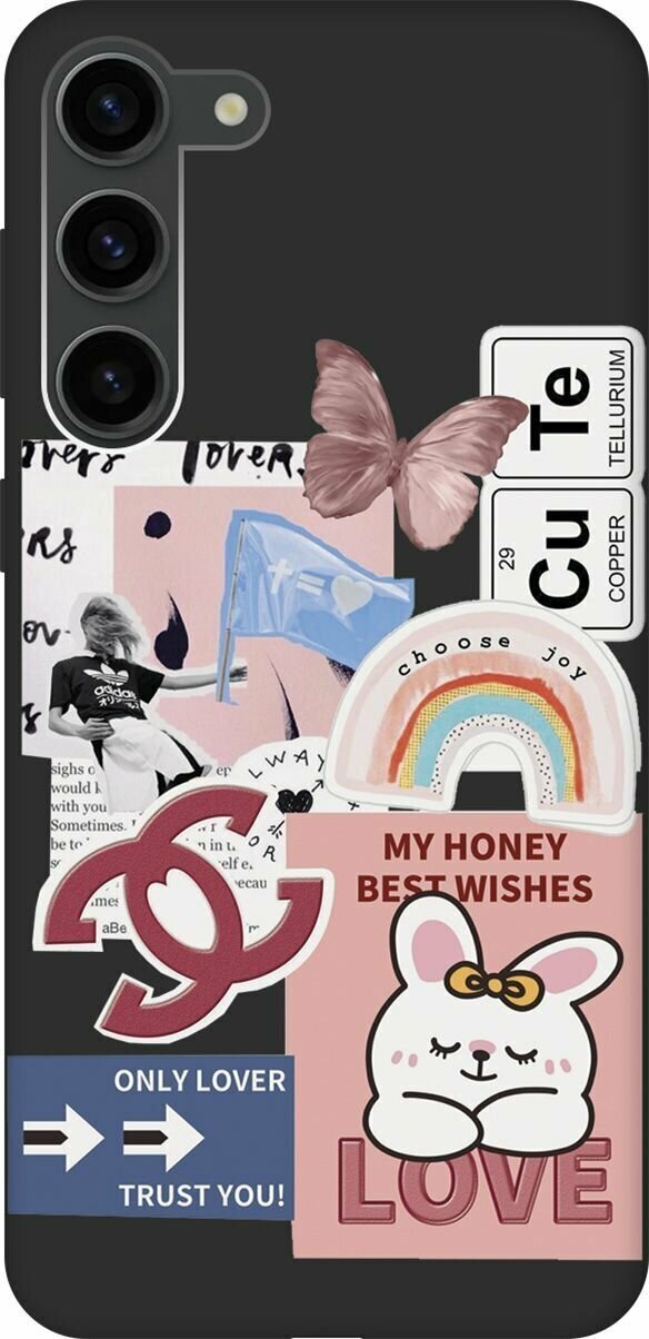 Матовый чехол Cute Stickers для Samsung Galaxy S23+ / Самсунг С23 Плюс с 3D эффектом черный