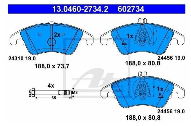 ATE 13.0460-2734.2 Колодки MERCEDES W204 C280-C320, 4шт, комплект