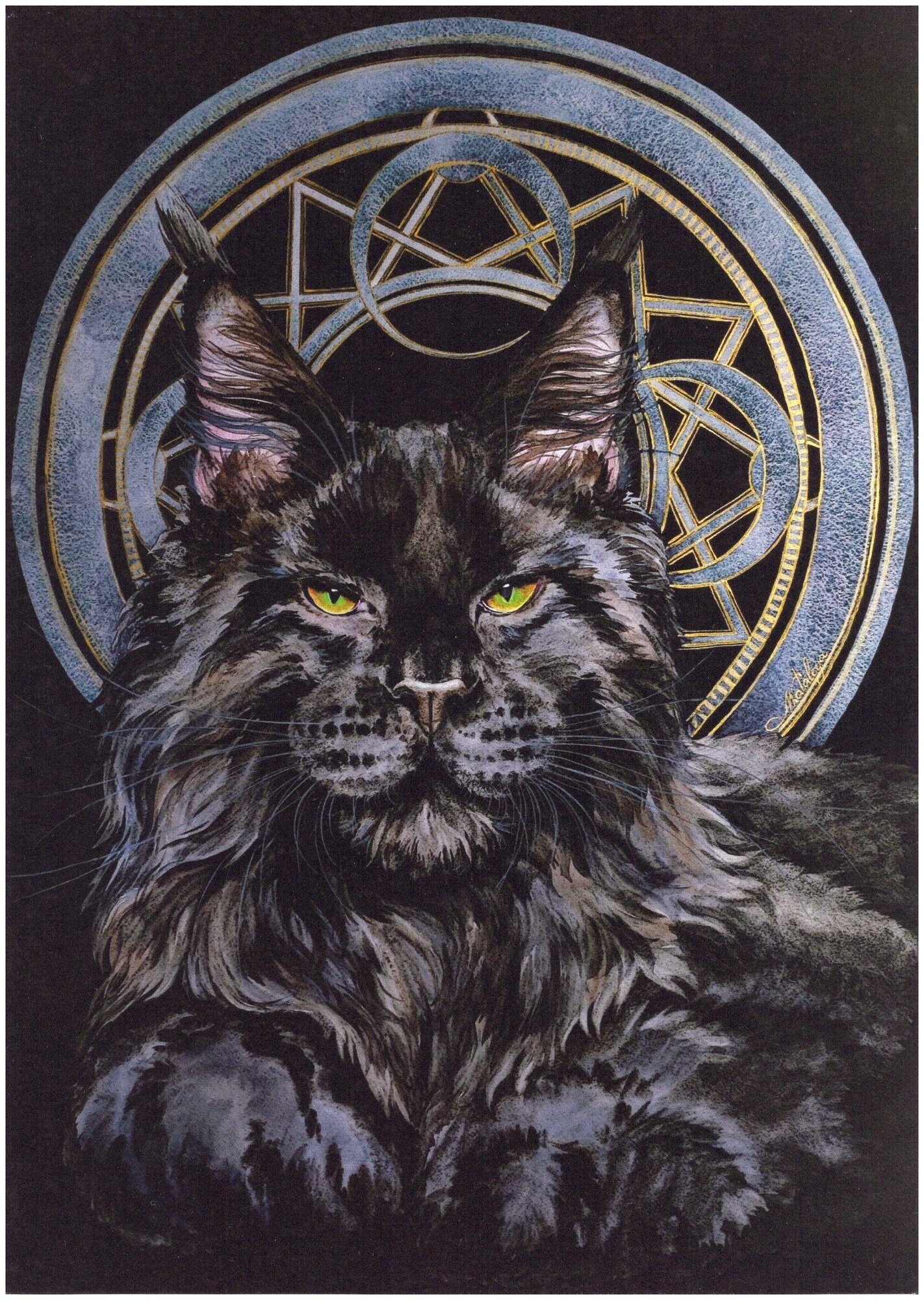 Art-print (Репродукция) картины акварель Черный мейн-кун - художник Ольга Матюнина, 30x42см