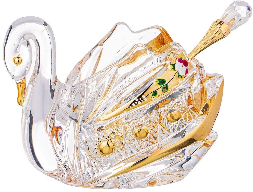 Икорница "Лебедь lefard gold glass" 11*7 см H8,5 см с ложкой