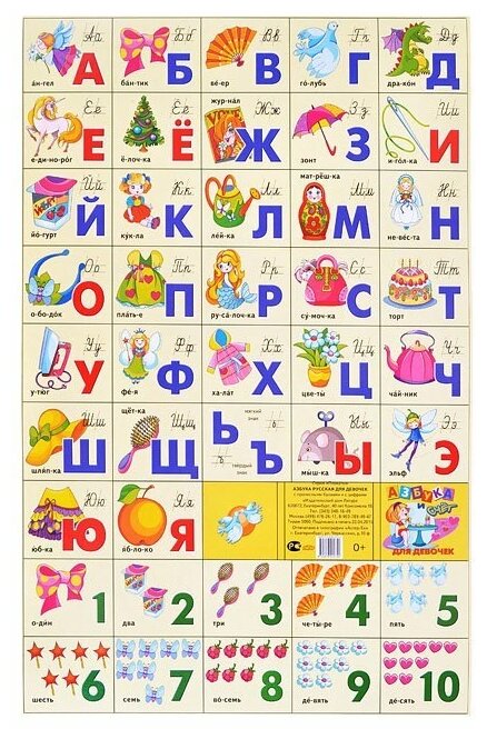 Плакат разрезной Литур Азбука русская, счет (для девочек) малый формат (978-5-9780-0274-4)