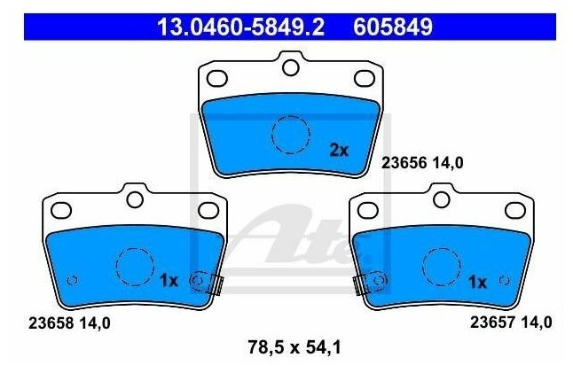 Колодки ЗАД TOY RAV4 1.8/2.0 WTI/2.0D 00- Ate арт. 13.0460-5849.2