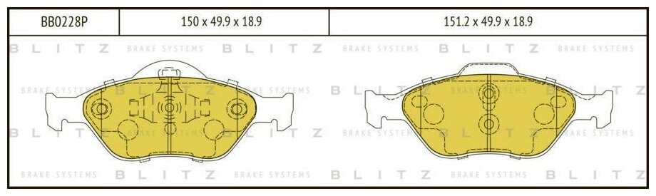 BLITZ BB0228P колодки тормозные дисковые передние FORD FIESTA IV, FIESTA V, FUSION 01-