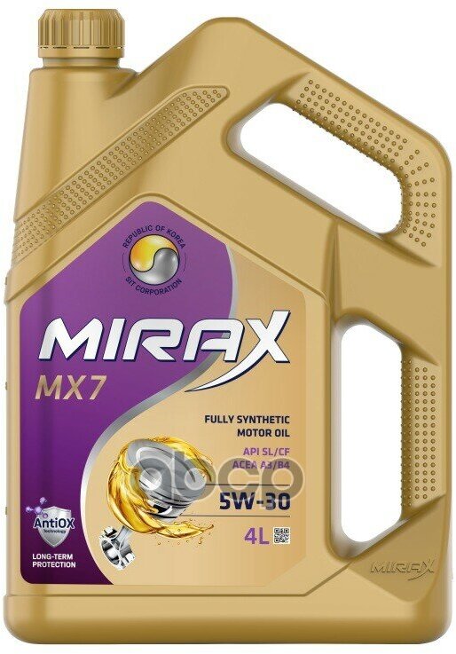 Mirax mx7 sae 5w-30 acea a3/b4 api sl/cf синт. (4л)
