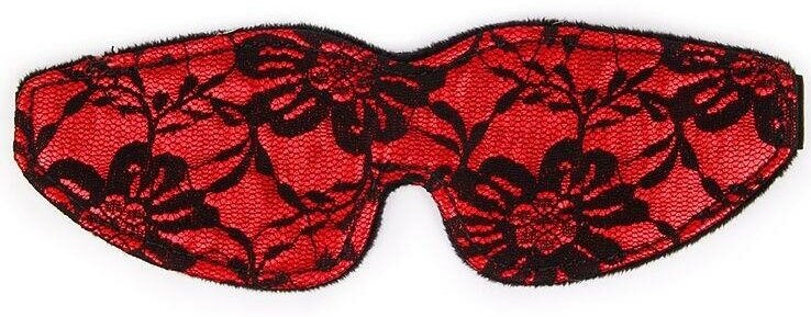 Бдсм маска эротическая на глаза с черным кружевом для ролевых игр, красная