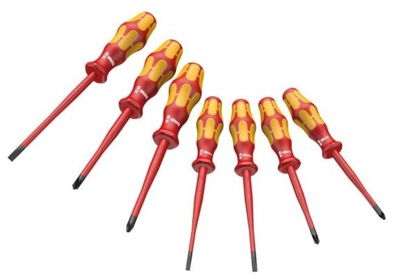 Набор диэлектрических отверток Wera 160 iSS/7 Kraftform Plus Серия 100, с уменьшенным диаметром рабочих концов и ручек