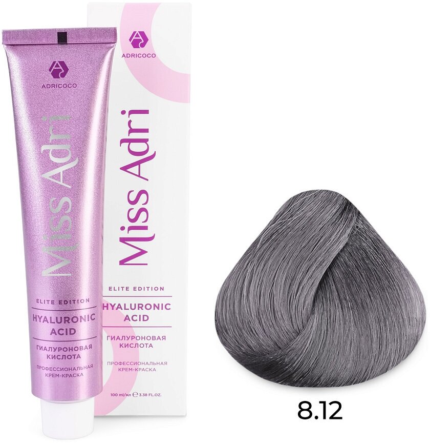 AdriCoco Miss Adri Elite Edition Hyaluronic Acid Крем-краска для волос 8.12 Светлый блонд пепельный перламутровый 100 мл