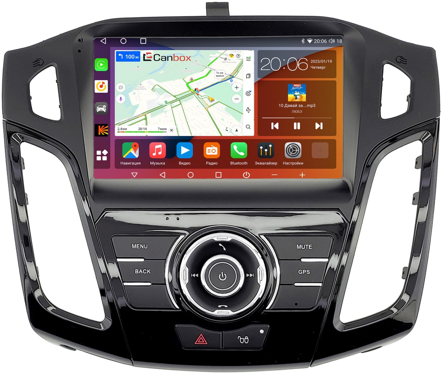 Штатная магнитола Canbox EVO 2K 5833-9-2360 Ford Focus 3 2011-2019 (черная, глянцевая, Тип 1) Android 14 (4G-SIM, 16/512, DSP, QLed, AI, 360)