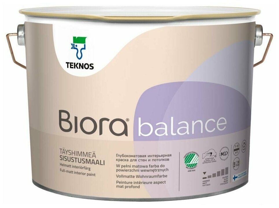 Teknos Biora Balance Совершенно матовая краска для внутренней отделки (PM1, 9 л)