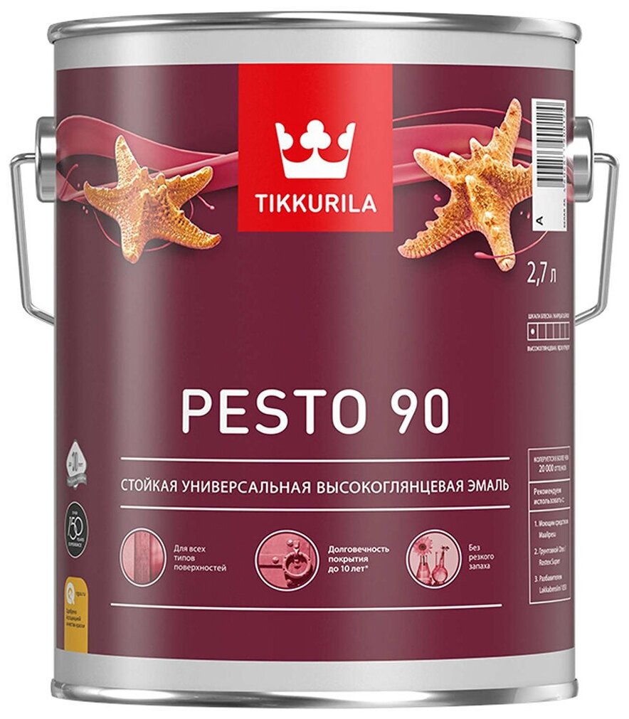 Эмаль алкидная Tikkurila Pesto 90, 2,7 л, высокоглянцевый