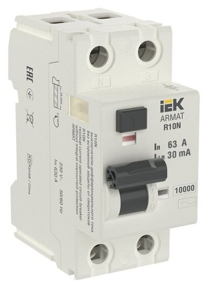 Выключатель дифференциального тока (УЗО) Iek 2п 63А 30мА тип AC ВДТ R10N ARMAT, AR-R10N-2-063C030