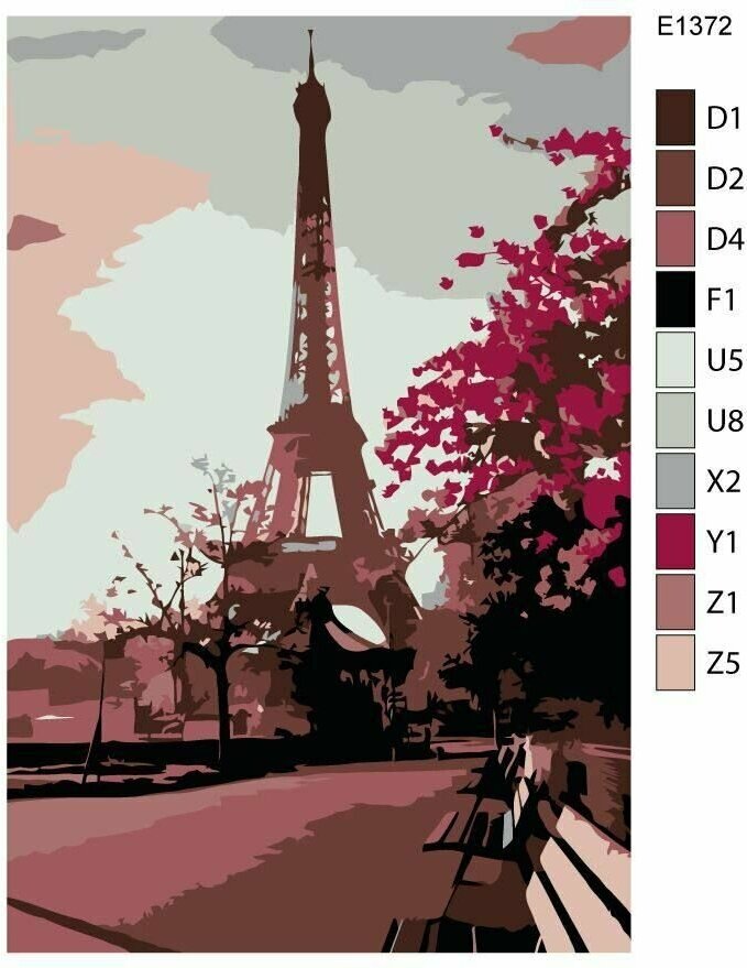 Детская картина по номерам E1372 "Париж. Эйфелева башня Розовый вечер" 20x30