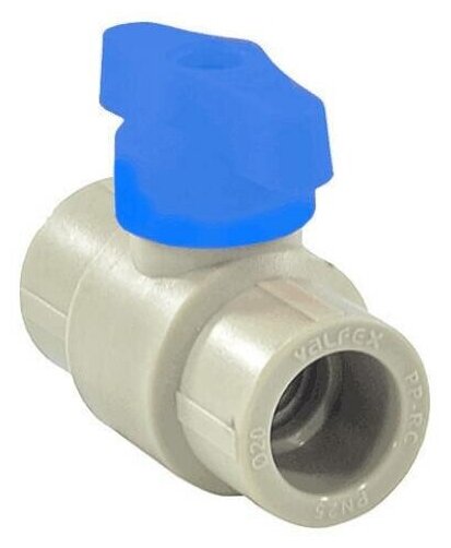 Кран шаровой PP-R серый Дн 20 полупроходной с синей ручкой VALFEX 20255020BГ