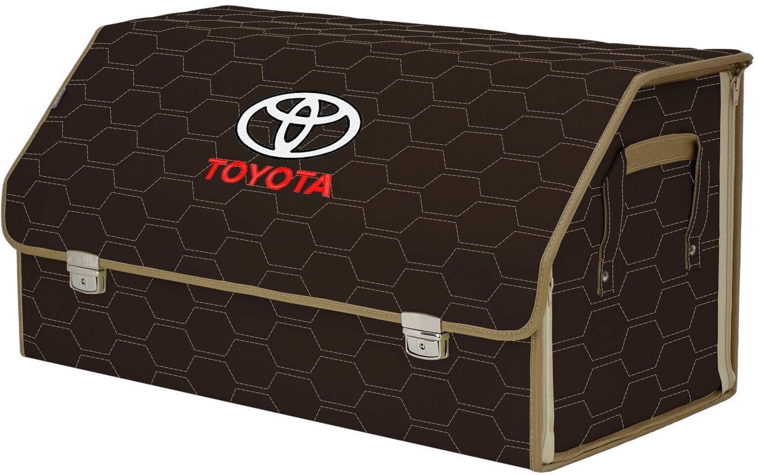 Органайзер-саквояж "Союз Премиум" в багажник Toyota (Тойота), размер XL Plus. Цвет: коричневый с бежевой прострочкой Соты.