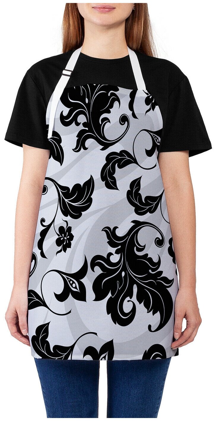 Фартук для кухни тканевый "Черные завитки" / водоотталкивающий, универсальный размер , JoyArty