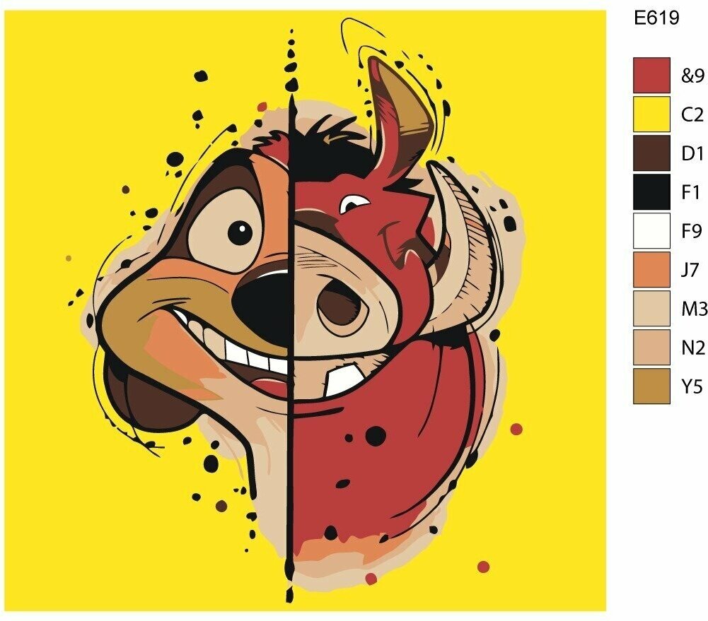 Детская картина по номерам E619 "Мультфильм - Король Лев. Тимон и Пумба" 30X30