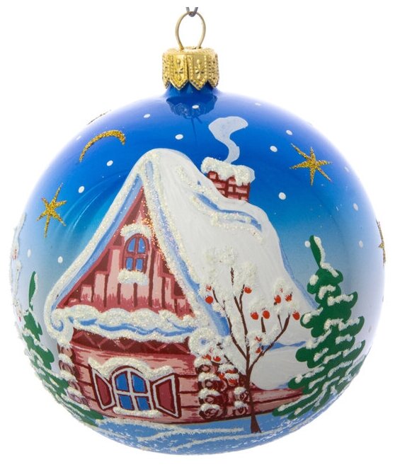 Стеклянный елочный шар Снежный дом 8 см, Фабрика Елочка, С1992