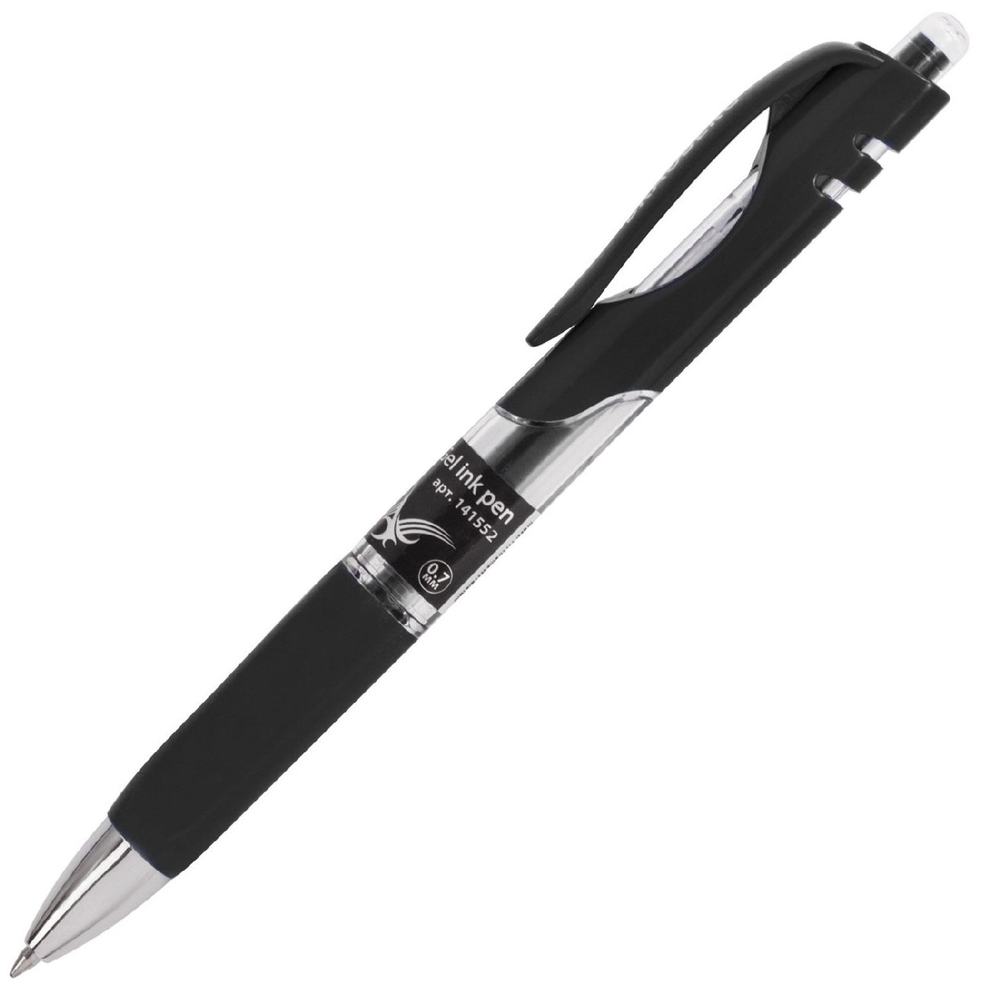 Ручка гелевая автоматическая с грипом BRAUBERG "Black Jack", черная, трехгранная, узел 0,7 мм, линия письма 0,5 мм, 141552